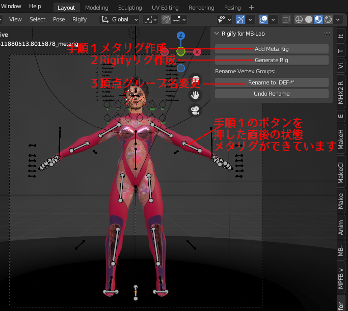 MB-labキャラでもRigifyが使えた: BlenderでファンタジーCG！